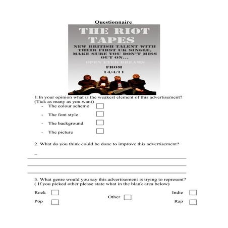 Questionnaire for magazine advert | DOC