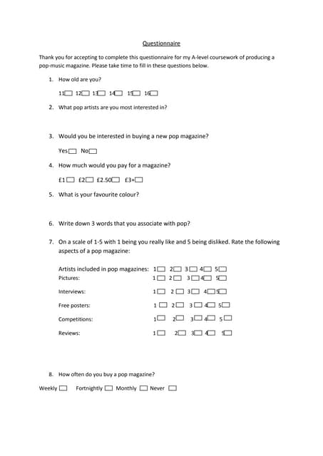 Music magazine questionnaire | DOCX