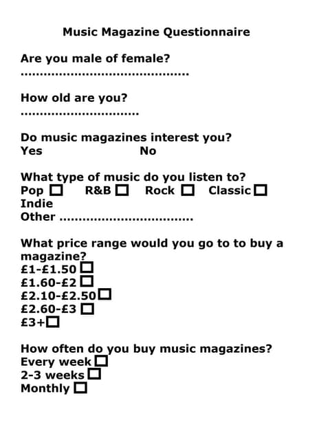 Pop magazine questionnaire | PDF