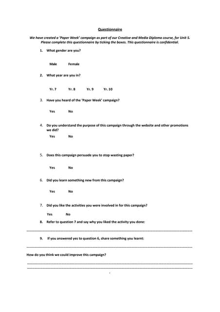 Questionnaire for Students | PDF