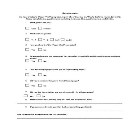 Questionnaire for Success of 'Paper Week' Campaign | ODT