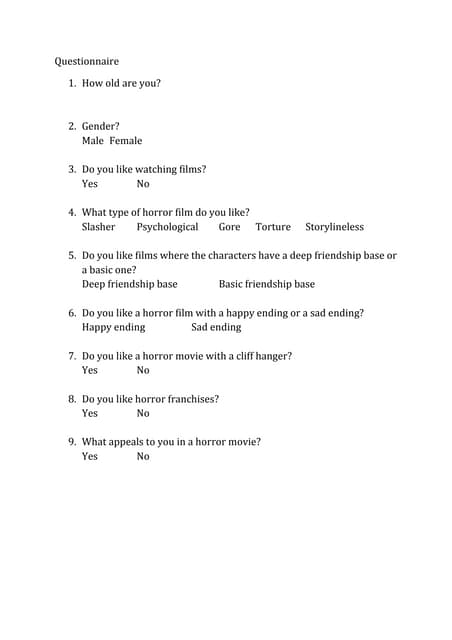 Film questionnaire | PDF