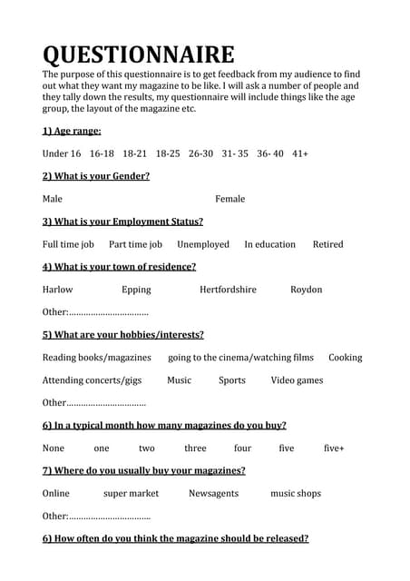 Questionnaire | DOCX