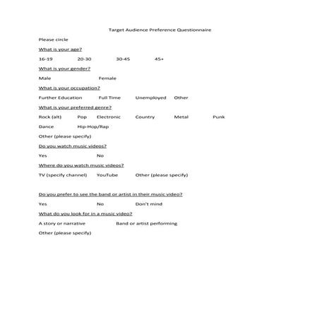 Target Audience Preference Questionnaire | DOCX