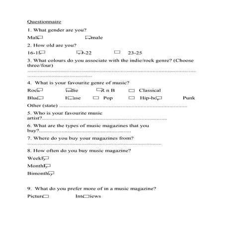 Pop magazine questionnaire
