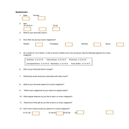 Questionnaire | DOCX | Music | Entertainment