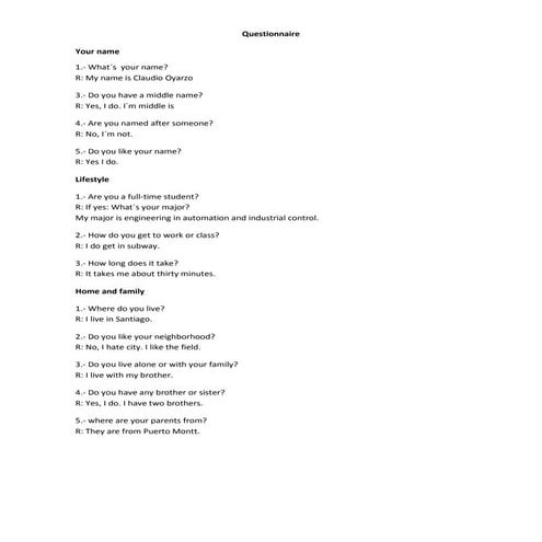 Questionnaire | DOCX