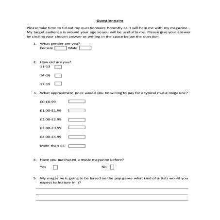 Questionnaire | DOCX | Music | Entertainment