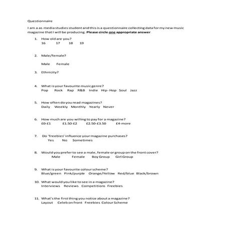 Blank Questionnaire | DOCX