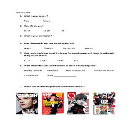 Music magazine questionnaire | DOCX