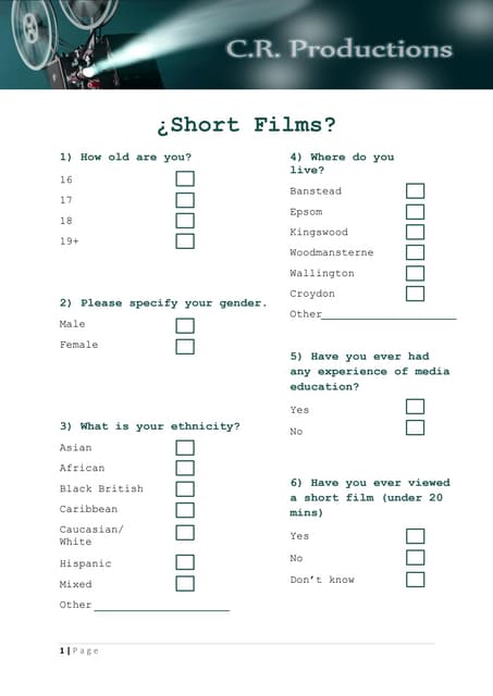 Short films questionnaire | DOCX