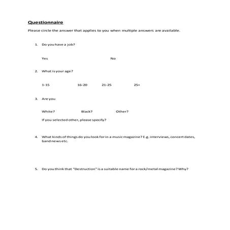 Blank Questionnaire | DOCX
