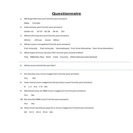 Graphs with questionnaire