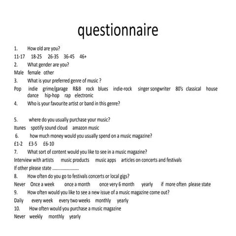 Music questionnaire | DOCX
