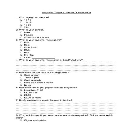 Music Target Audience Questionnaire | DOCX