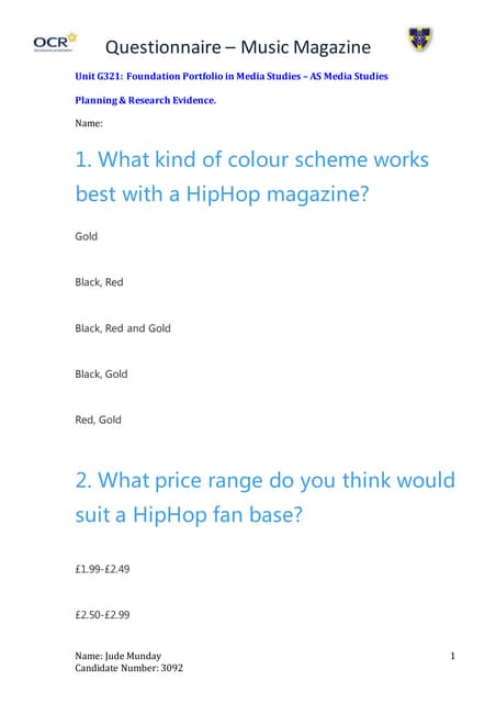 Magazine questionnaire | DOCX