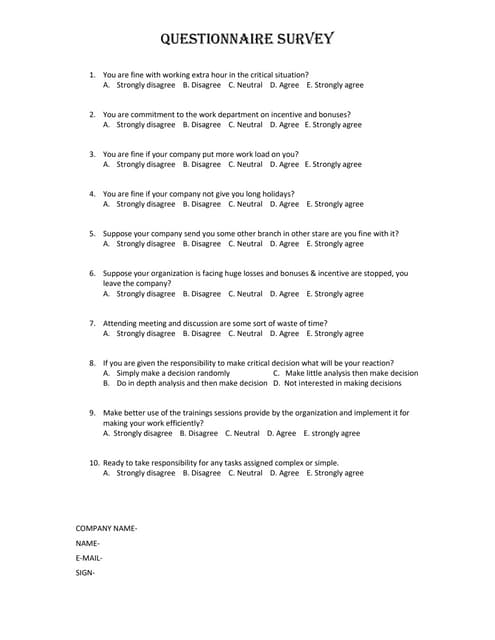 Questionnaire on Work Culture | PDF