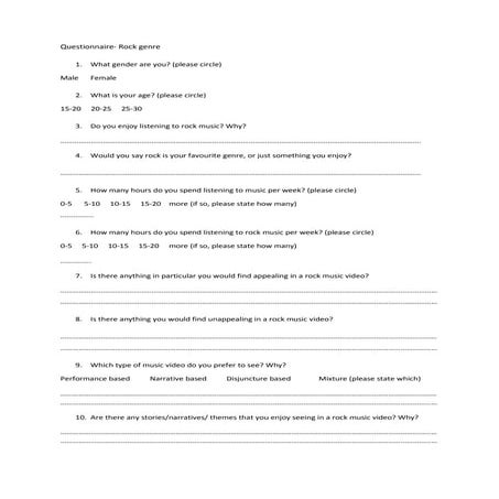 Pop magazine questionnaire