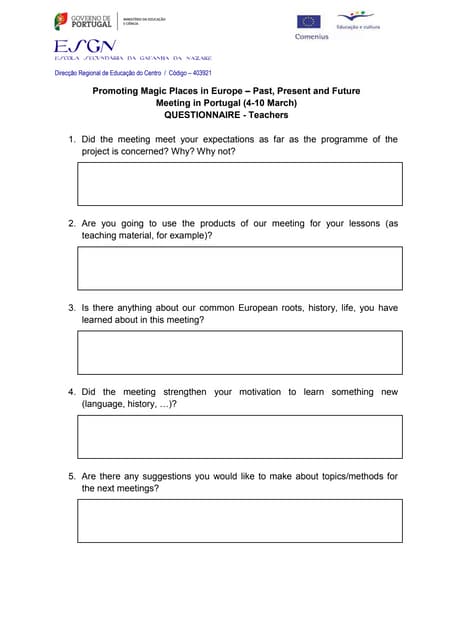 Report on questionnaire to teachers in Uk, Spain, Germany and Poland