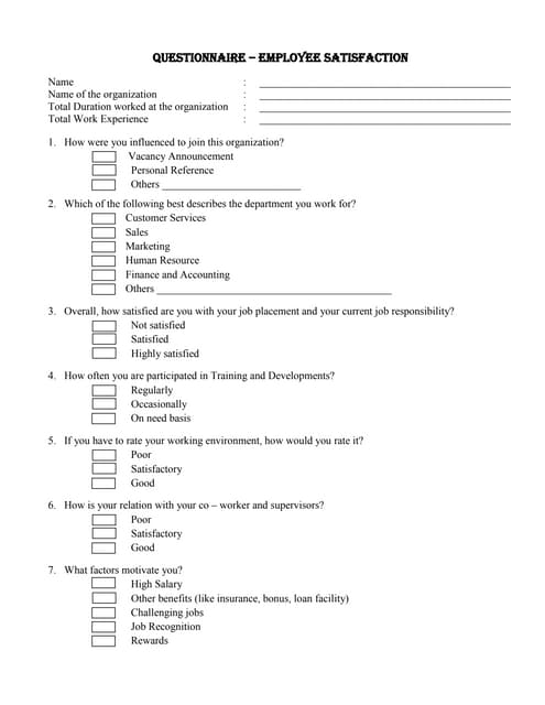 Questionaire of Employee retention | PDF