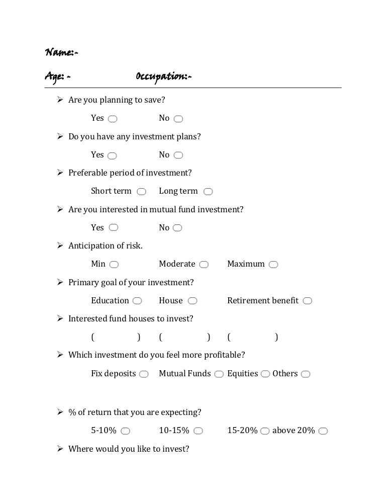 Investors attitude towards Mutual fund (Questionnaire)