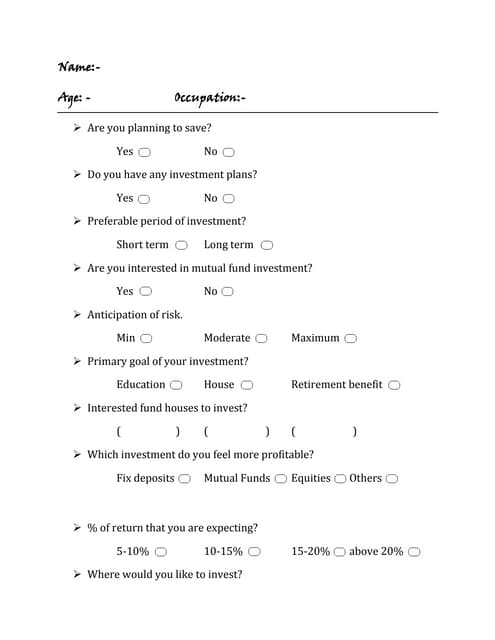 Questionnaire on Investment Preferences | DOC