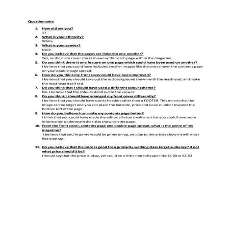 Questionnaire 4 | DOCX | Music | Entertainment