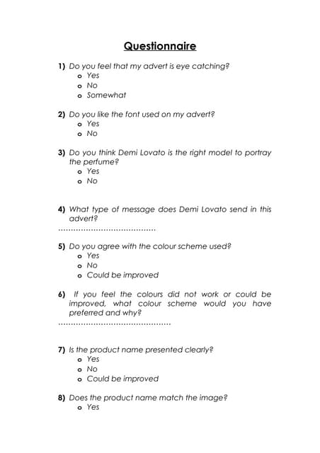 Perfume questionnaire | DOC | Business | Business and Finance