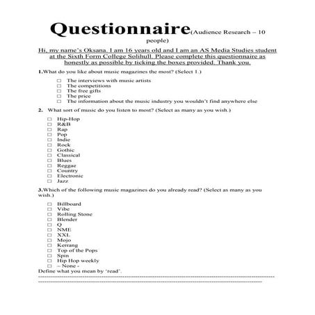 Questionnaire | DOCX