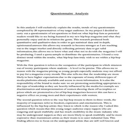 Questionnaire Analysis | DOCX | Hip Hop Music | Music