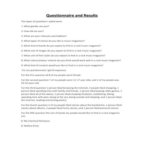 Questionnaire and results h | DOCX