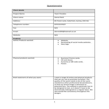 Questionnaire completed | PDF