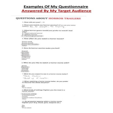 Questionnaire Answers Examples- Based On Horror Genre | PPTX