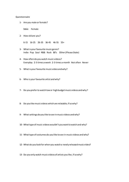 Ro music questionnaire | PDF