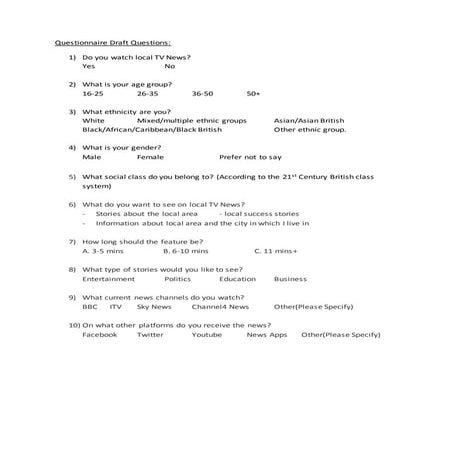 Questionnaire Draft Questions | PDF