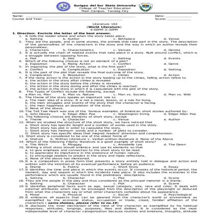 Sample Questionnaire for World Literature | PDF