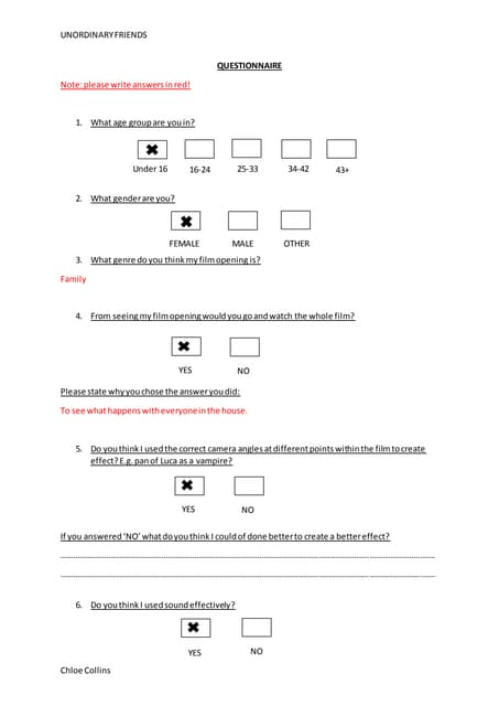 Horror trailer questionnaire. | PDF