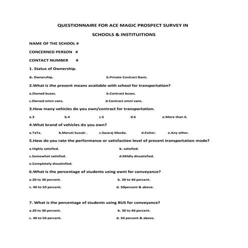 Questionnaire for ace magic prospect survey in | DOC
