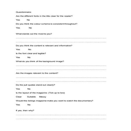 Questionnaire for listings magazine audience feedback | DOCX