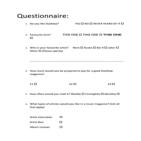 Pop magazine questionnaire