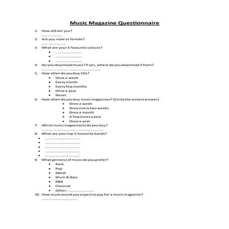 Questionnaire for music magazine | DOCX