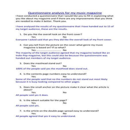 Questionnaire for my music magazine results | DOCX