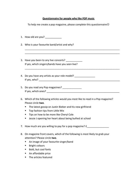 Media Questionnaire | PDF