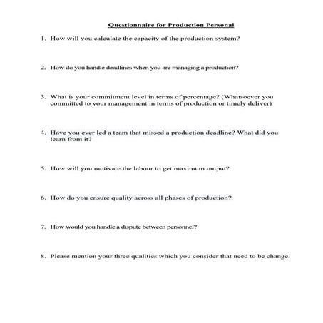 Questionnaire for production personal | PDF | Business | Business and ...