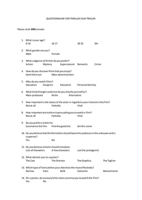 Dragon Fire Production Survey Template | DOCX | Movies | Entertainment
