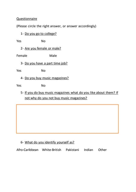 Music magazine questionnaire | DOCX