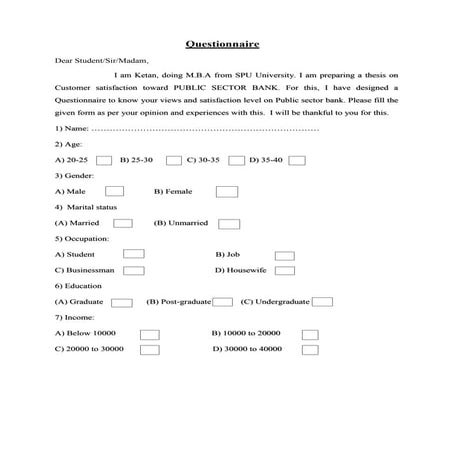 Questionnaire for the Private Banking Sector | DOCX