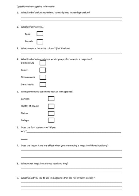 Magazine questionnaire | DOCX