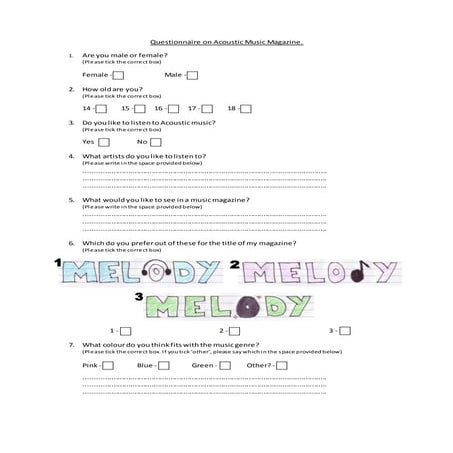 Pop magazine questionnaire