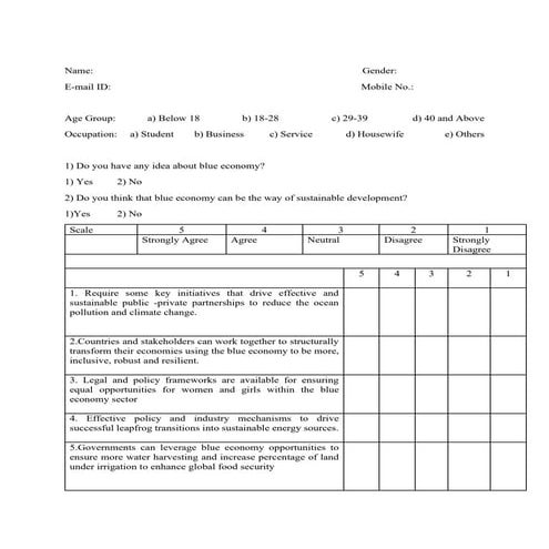 Questionnaire on blue economy | PDF
